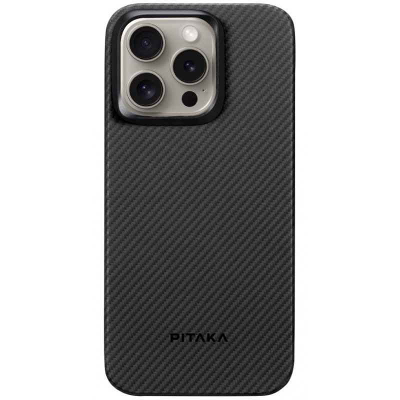 Pitaka MagEZ 4 600D husă cu model din fibră de carbon pentru iPhone 15 Pro - gri - Appleking.ro