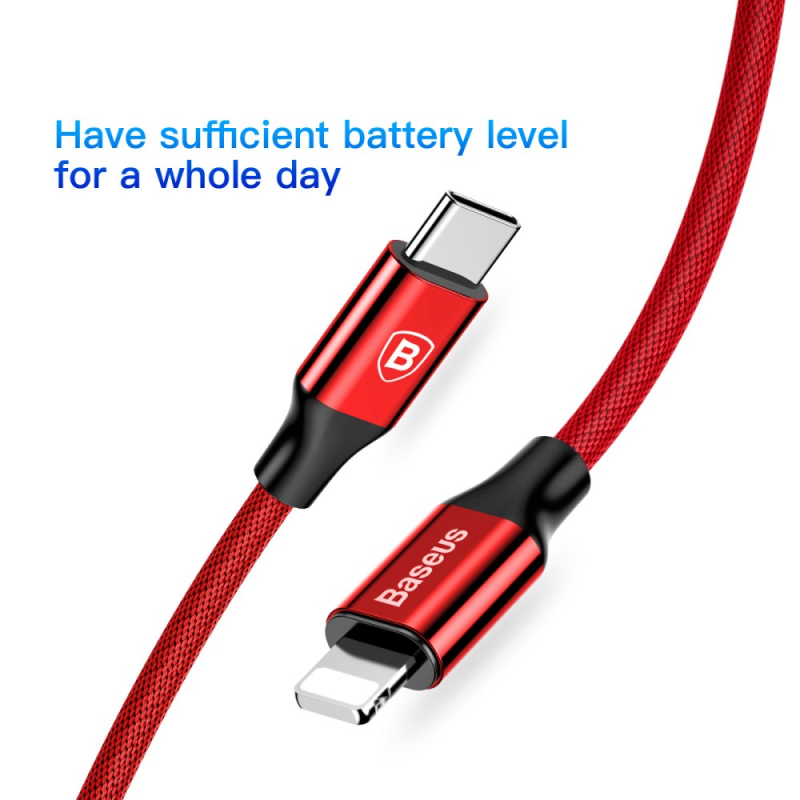 Cablu BASEUS lightning / USB-C, pentru iPhone - 2m - roșu - Appleking.ro